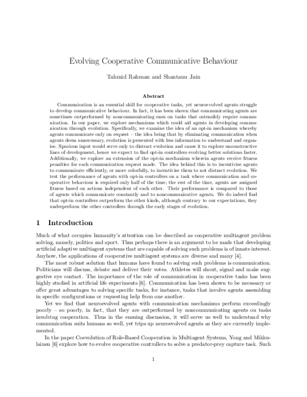 (PDF) Evolving Cooperative Communicative Behaviour