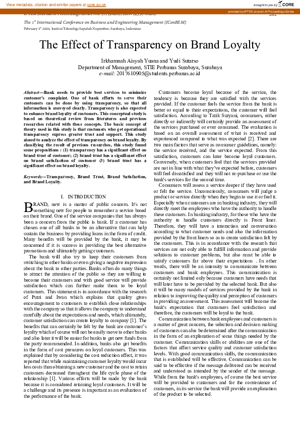 (PDF) The Effect of Transparency on Brand Loyalty