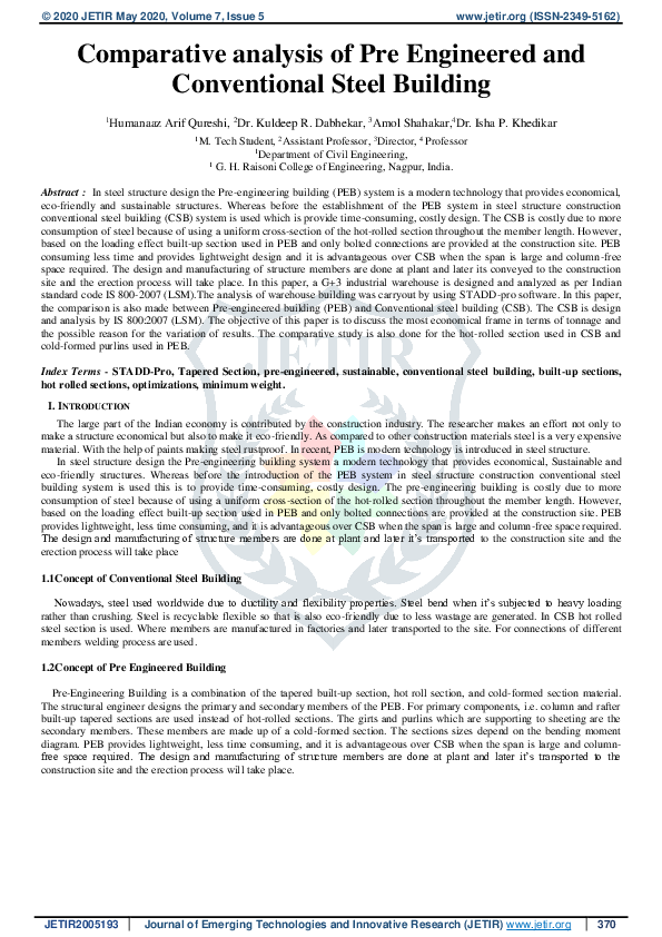 (PDF) Comparative analysis of Pre Engineered and Conventional Steel Building