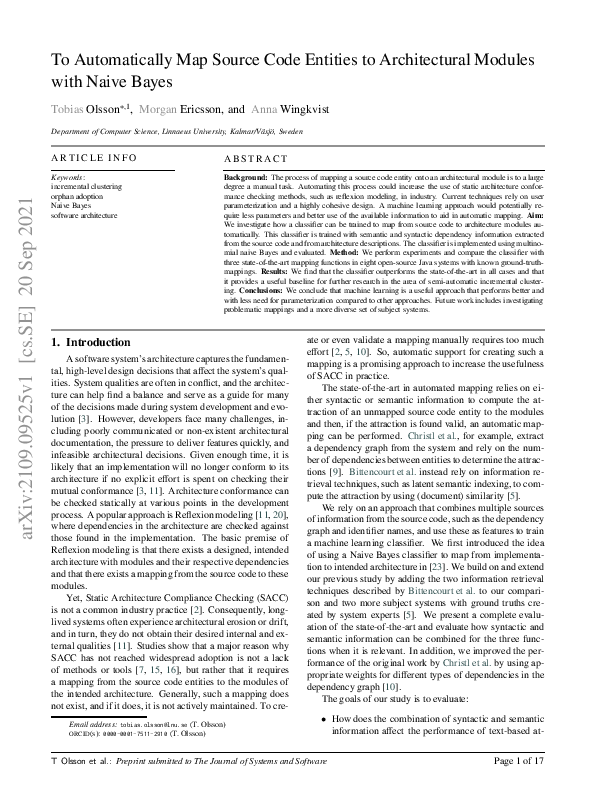 (PDF) To automatically map source code entities to architectural ...