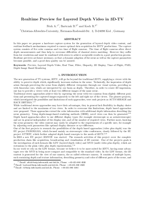 (PDF) Real-time preview for layered depth video in 3D-TV