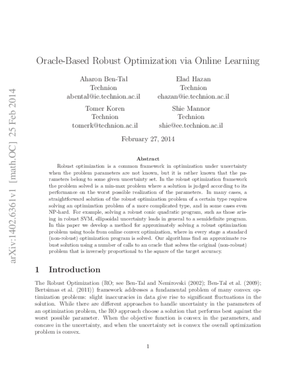 (PDF) 4 Oracle-Based Robust Optimization via Online Learning