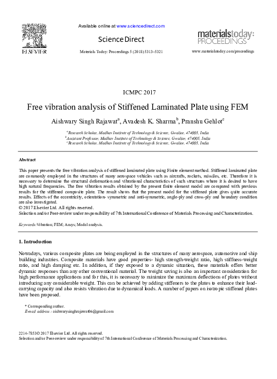 Pdf Free Vibration Analysis Of Stiffened Laminated Plates Using Higher Order Shear Deformation