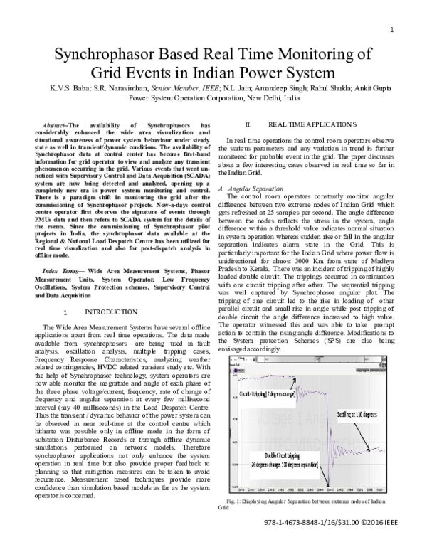 Pdf Synchrophasor Based Real Time Monitoring Of Grid Events In Indian