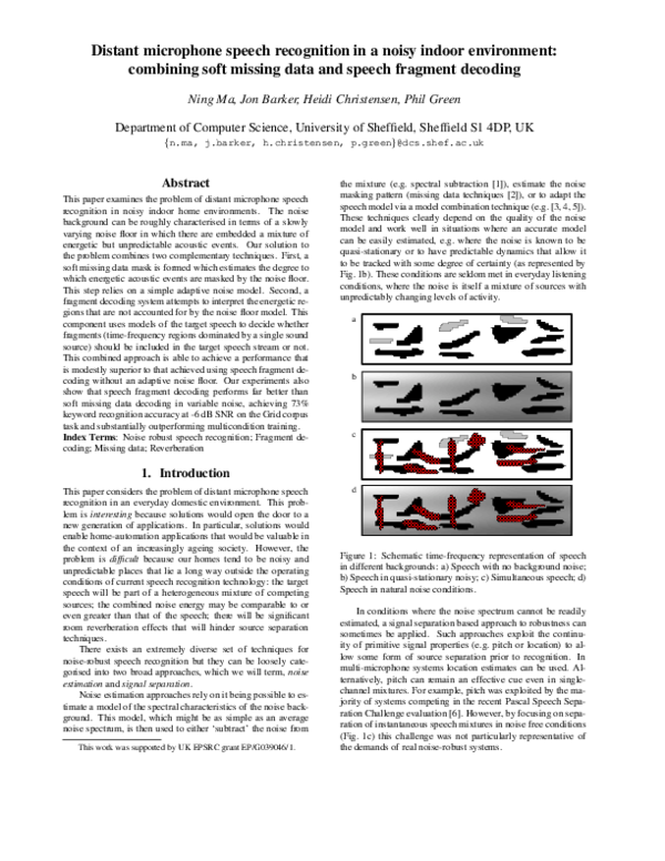 (PDF) Distant microphone speech recognition in a noisy indoor environment: combining soft ...