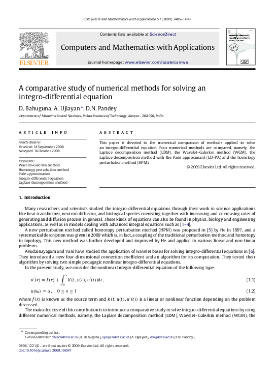 (PDF) A comparative study of numerical methods for solving an integro-differential equation