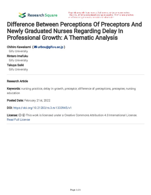 (PDF) Difference Between Perceptions Of Preceptors And Newly Graduated ...