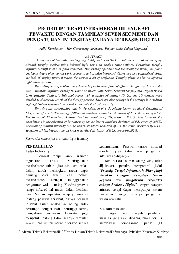 Pdf Prototip Terapi Inframerah Dilengkapi Pewaktu Dengan Tampilan Seven Segment Dan Pengaturan