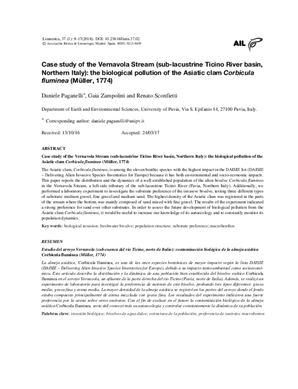 (PDF) Case study of the Vernavola Stream (sub-lacustrine Ticino River ...