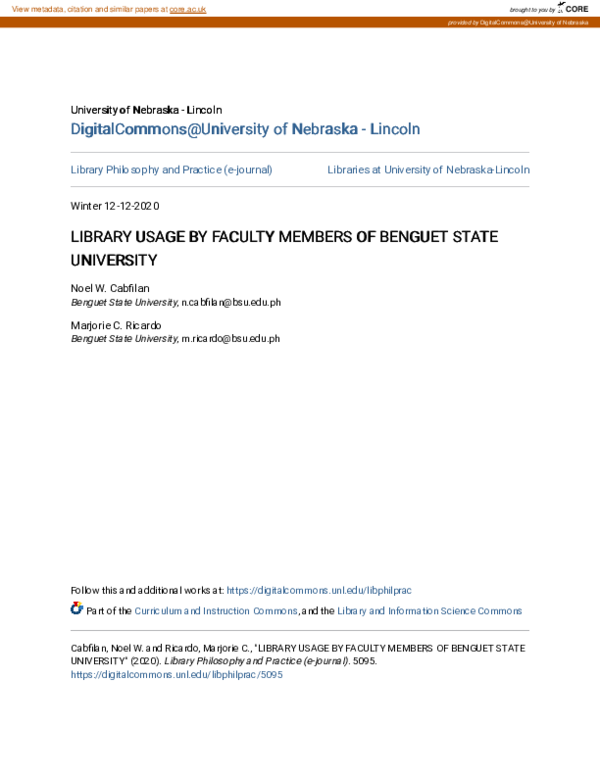(PDF) Library Usage by Faculty Members of Benguet State University
