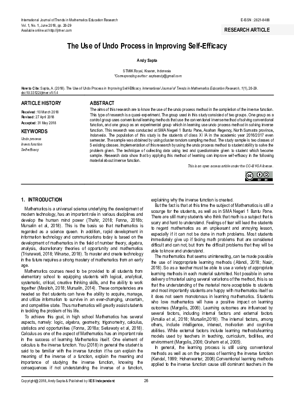 (PDF) The Use of Undo Process in Improving Self-Efficacy