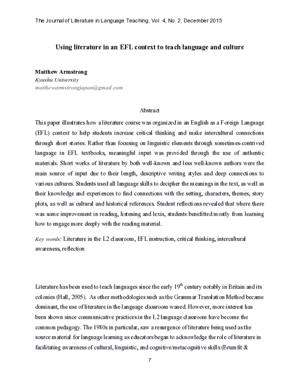 (PDF) Using literature in an EFL context to teach language and culture ...
