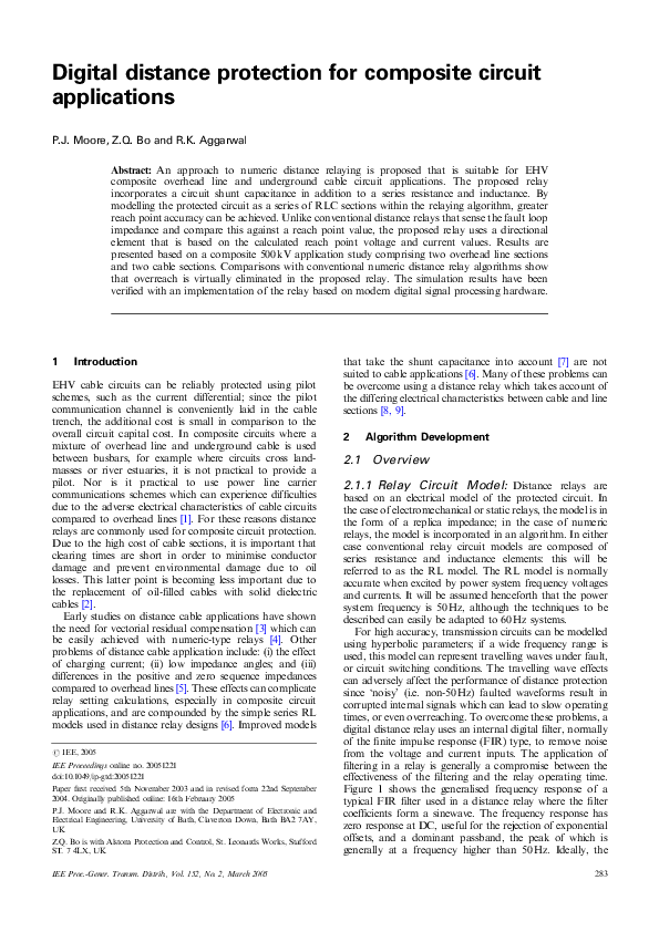 (PDF) Digital distance protection for composite circuit applications