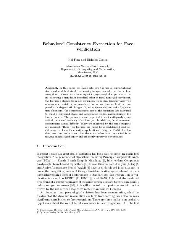 (PDF) Behavioral Consistency Extraction for Face Verification