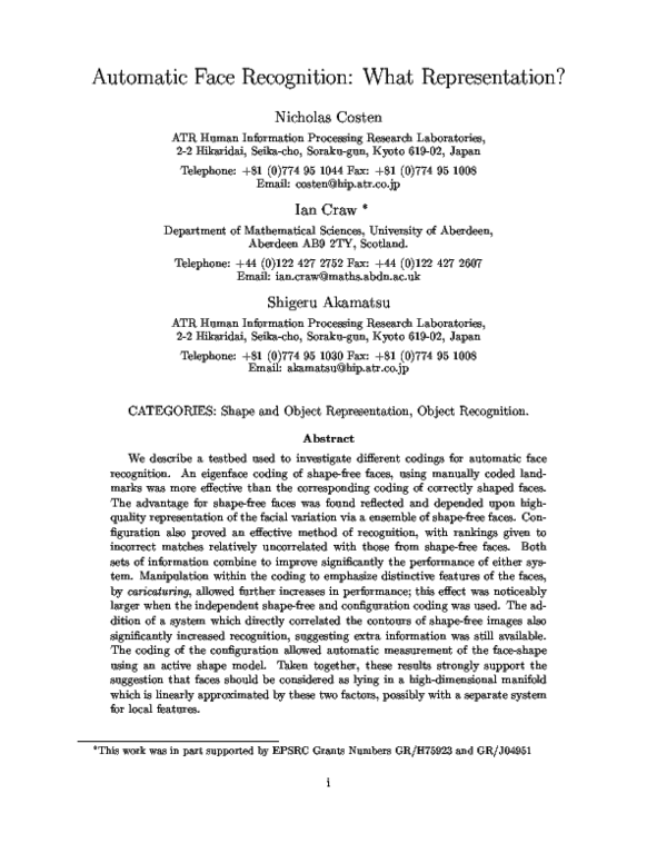 (PDF) Automatic face recognition: What representation?
