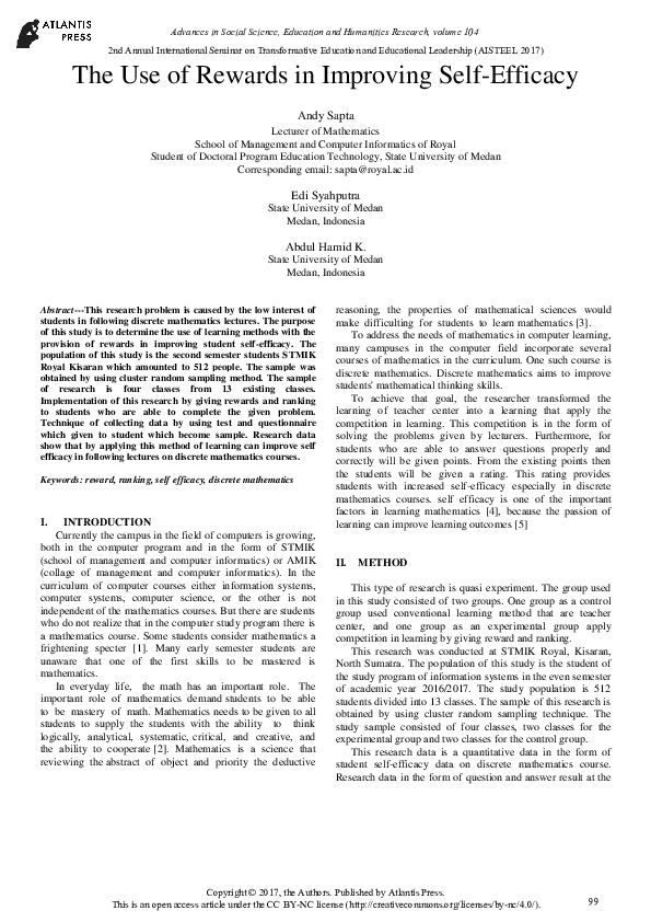 (PDF) The Use of Rewards in Improving Self-Efficacy