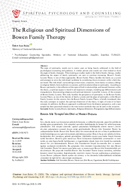 (PDF) The Religious and Spiritual Dimensions of Bowen Family Therapy