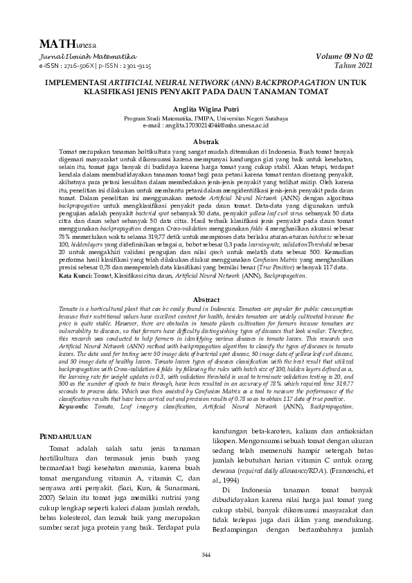Pdf Implementasi Artificial Neural Network Ann Backpropagation Untuk Klasifikasi Jenis 