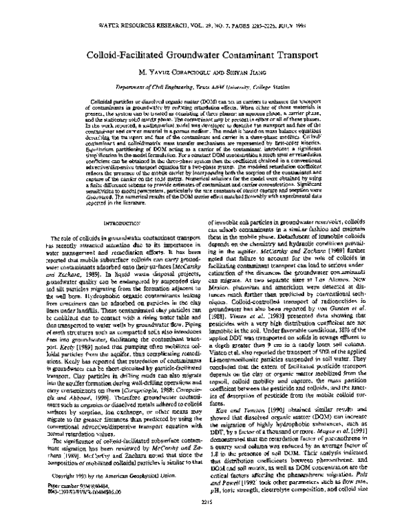 (PDF) Colloid-facilitated groundwater contaminant transport