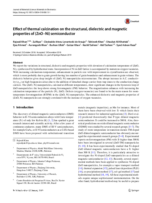 (PDF) Effect of thermal calcination on the structural, dielectric and magnetic properties of ...