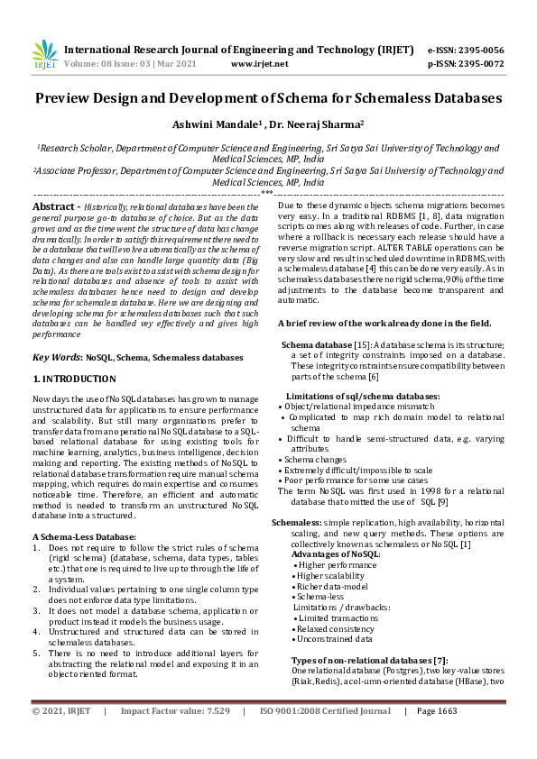 (PDF) Preview Design and Development of Schema for Schemaless Databases