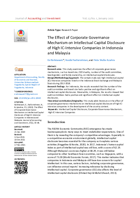 (PDF) The Effect of Corporate Governance Mechanism on Intellectual Capital Disclosure of High IC ...