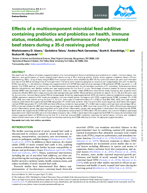 (PDF) Effects of a multicomponent microbial feed additive containing prebiotics and probiotics ...
