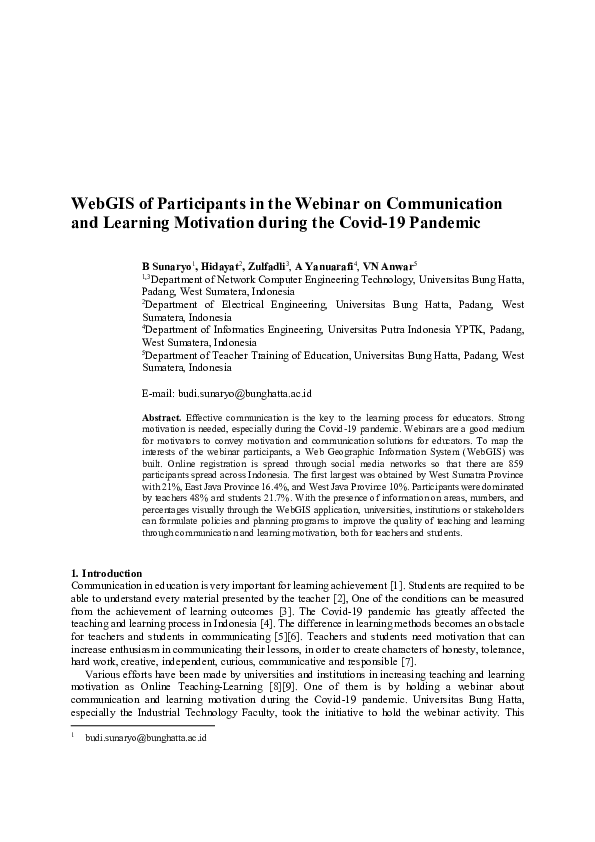 (PDF) WebGIS of Participants in the Webinar on Communication and Learning Motivation during the ...