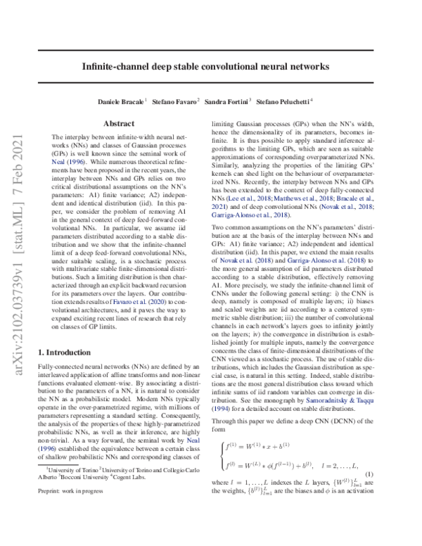 (PDF) Infinite-channel deep stable convolutional neural networks | Daniele Bracale, Stefano ...