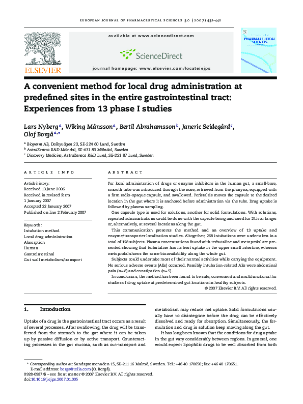 (PDF) A convenient method for local drug administration at predefined ...