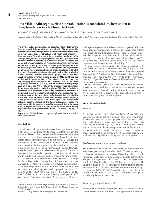 (PDF) Reversible erythrocyte skeleton destabilization is modulated by ...