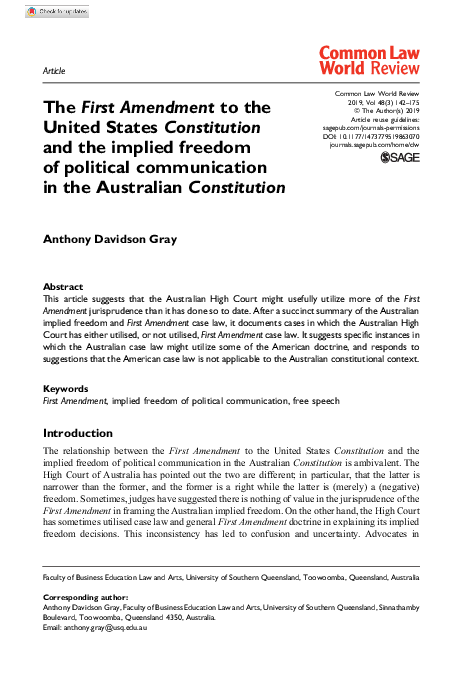 (PDF) The First Amendment to the United States Constitution and the ...
