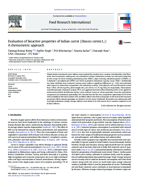 (PDF) Bioactive Properties and Antioxidant Activity in Indian Carrots