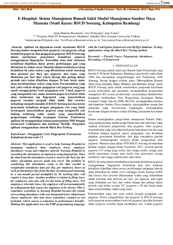 (PDF) E-hospital: Sistem Manajemen Rumah Sakit Modul Manajemen Sumber Daya Manusia (studi Kasus ...