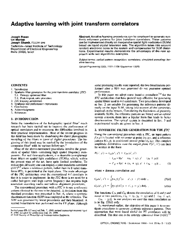 (PDF) Adaptive learning with joint transform correlators