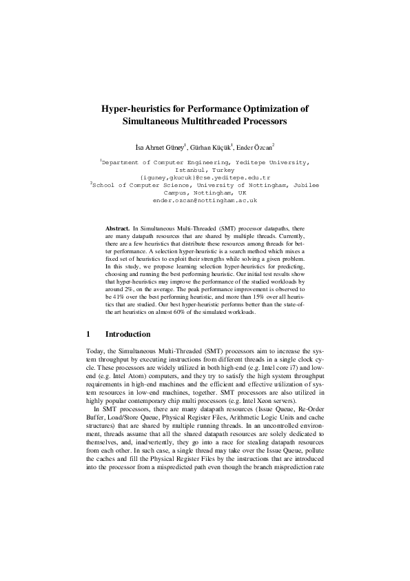 (PDF) Hyper-Heuristics for Performance Optimization of Simultaneous Multithreaded Processors ...