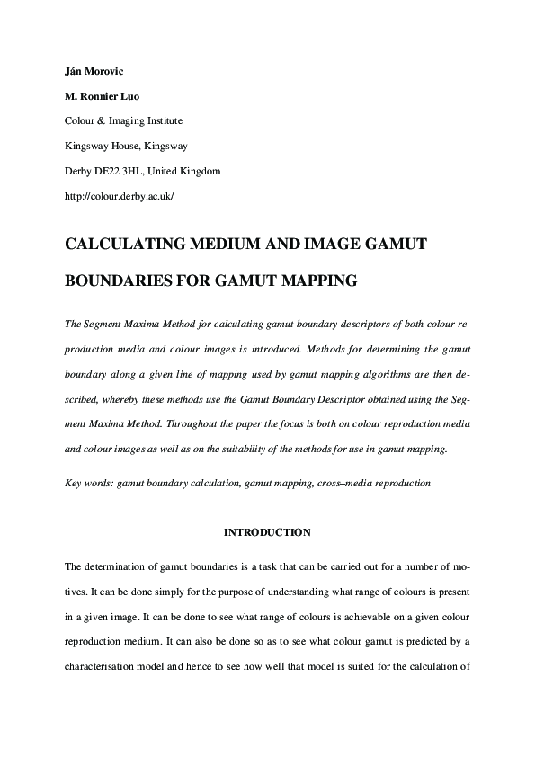 (PDF) Calculating medium and image gamut boundaries for gamut mapping
