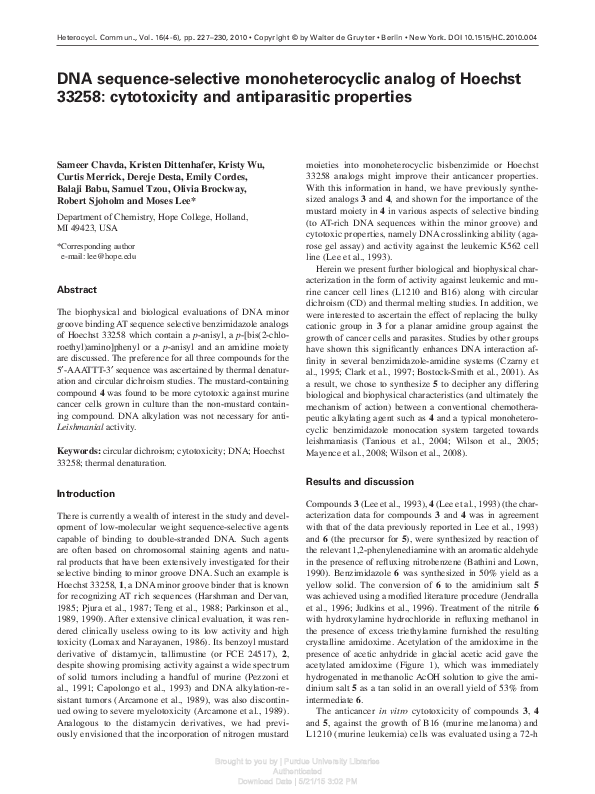 (PDF) DNA sequence-selective monoheterocyclic analog of Hoechst 33258 ...