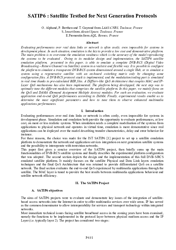 (PDF) SATIP6: Satellite testbed for next generation protocols