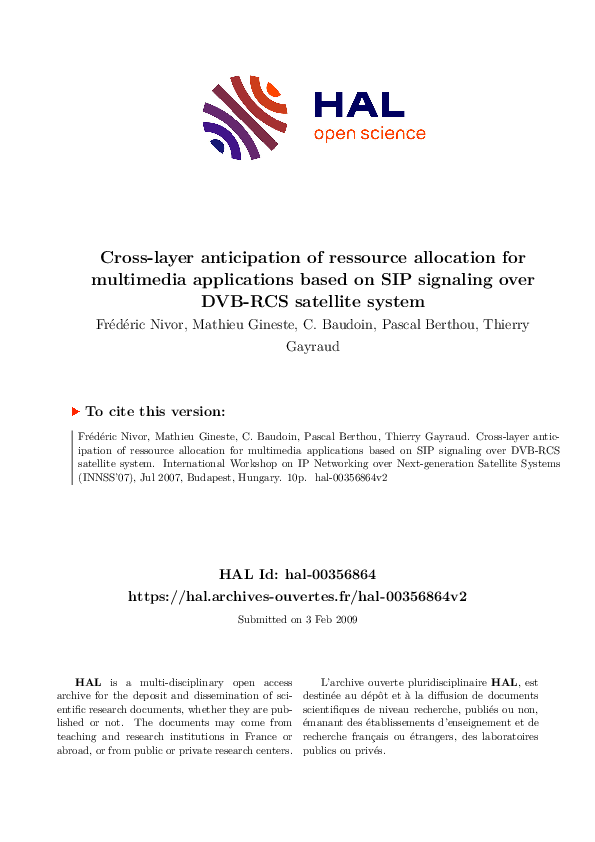 (PDF) Cross-layer anticipation of ressource allocation for multimedia applications based on SIP ...