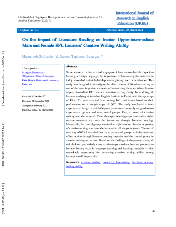 (PDF) On the Impact of Literature Reading on Iranian Upper-intermediate ...