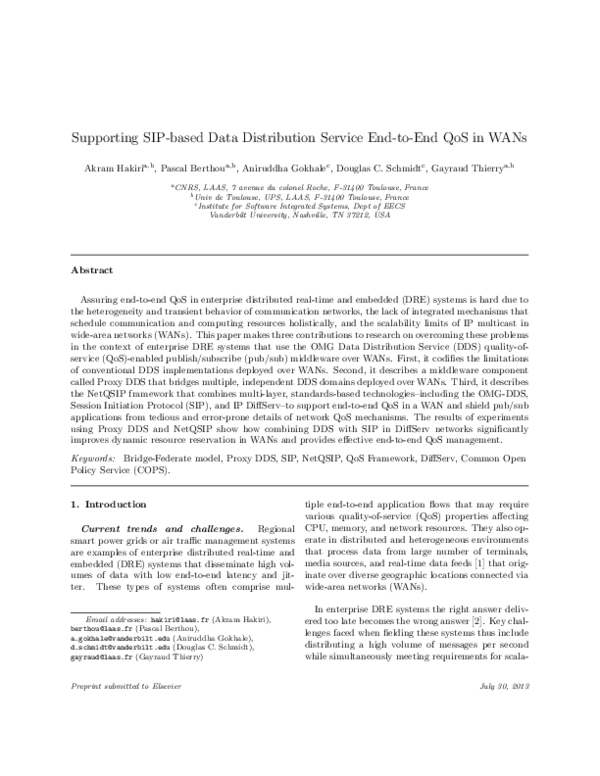 (PDF) Supporting SIP-based Data Distribution Service End-to-End QoS in WANs | Pascal Berthou ...
