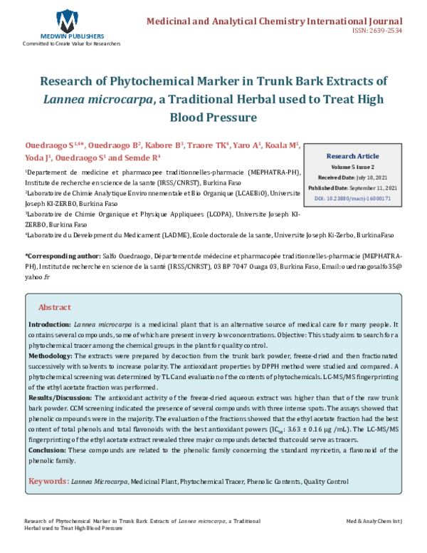 (PDF) Research of Phytochemical Marker in Trunk Bark Extracts of Lannea ...
