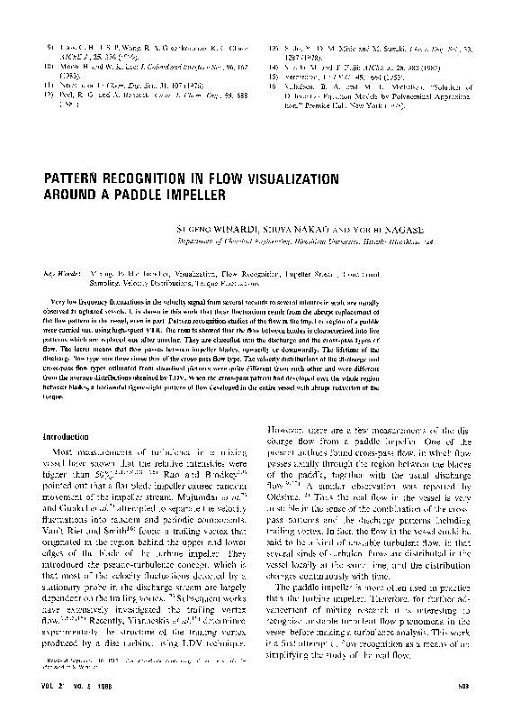 (PDF) Pattern recognition in flow visualization around a paddle impeller