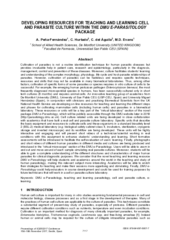 (PDF) Developing Resources for Teaching and Learning Cell and Parasite Culture Within the Dmu E ...