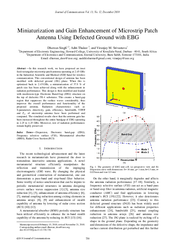 Pdf Miniaturization And Gain Enhancement Of Microstrip Patch Antenna Using Defected Ground