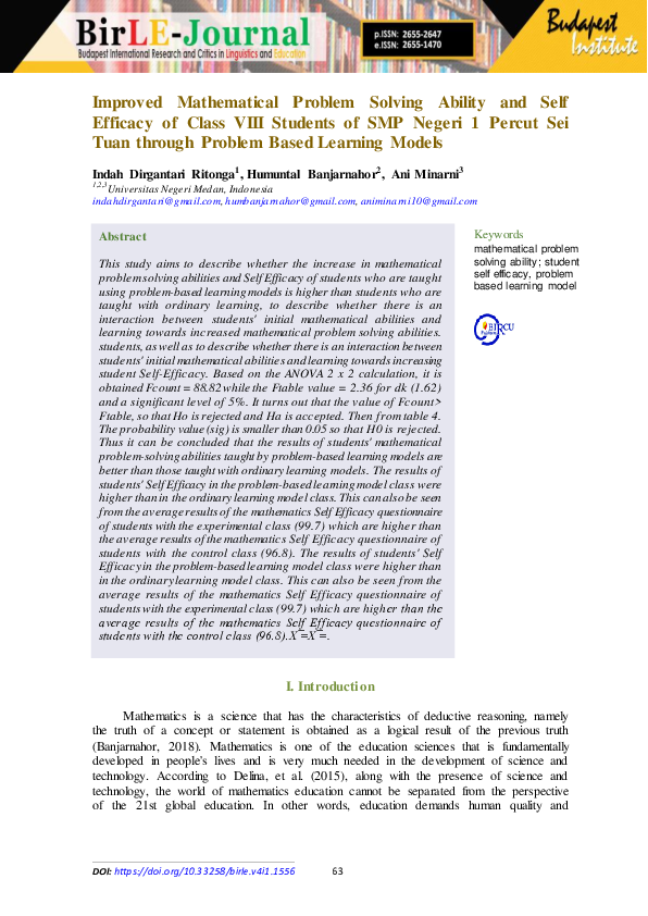 Pdf Improved Mathematical Problem Solving Ability And Self Efficacy