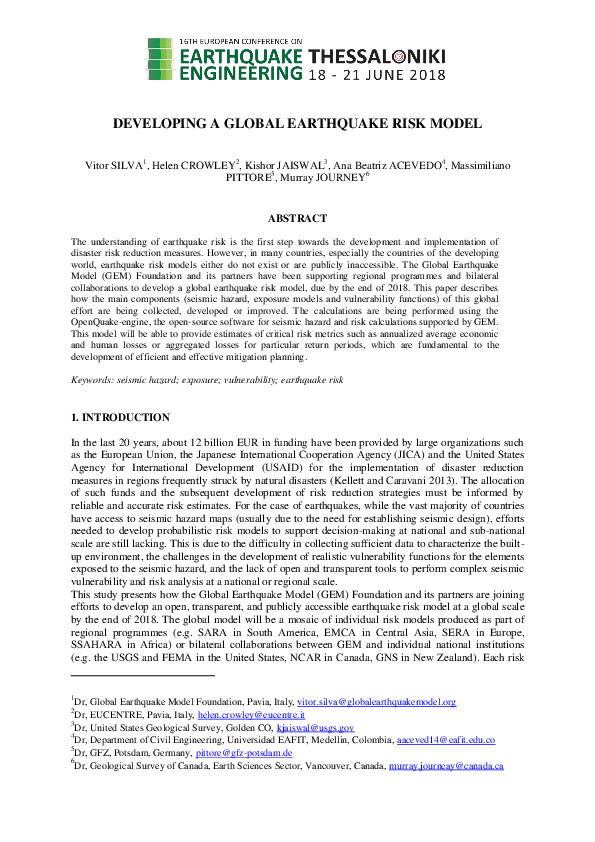 (PDF) Developing a global earthquake risk model