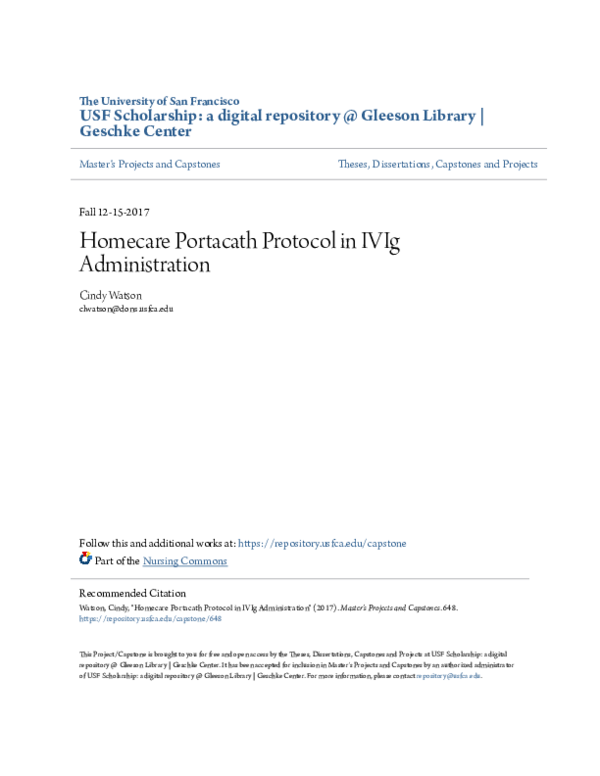 (PDF) Homecare Portacath Protocol in IVIg Administration | Cindy Watson ...