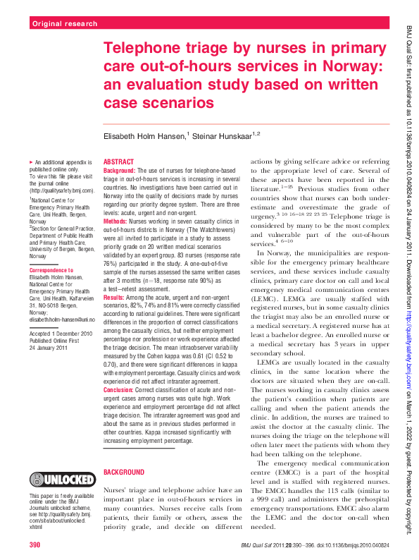 (PDF) Telephone triage by nurses in primary care out-of-hours services ...